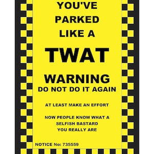 Funny Parking Warning Die-cut Stickers - 8x12cm - Fun Novelty Joke ...
