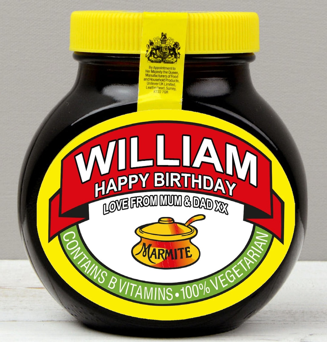 Personalised Marmite Jar Label - Diecut - Add Any Text - 125g, 250g or ...