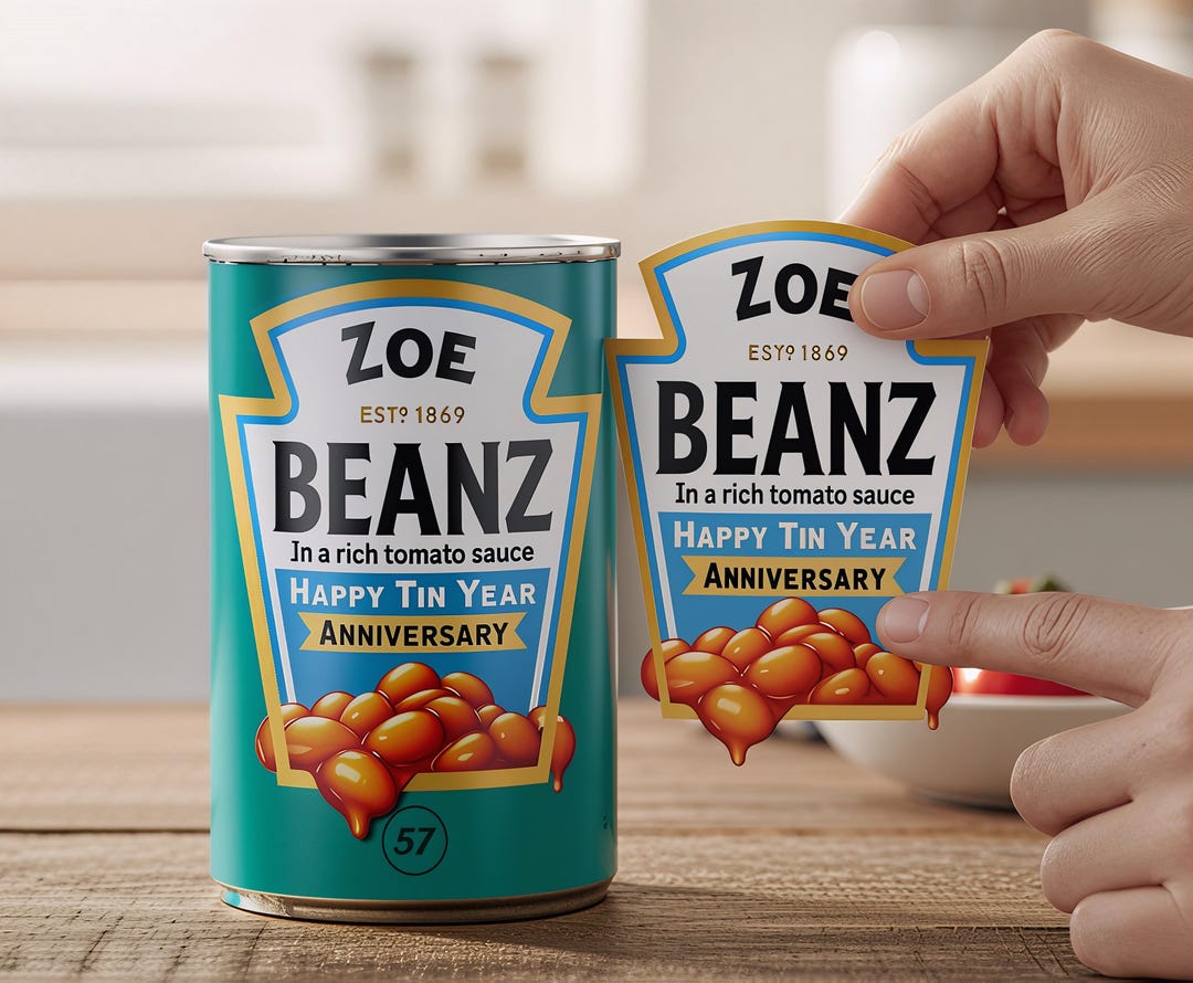 Personalised Baked Beans Tin Label/sticker - Diecut - ADD ANY TEXT ...