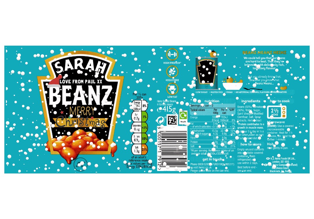 Personalised Christmas Baked Beans Tin Full Label Easy to Apply - Etsy