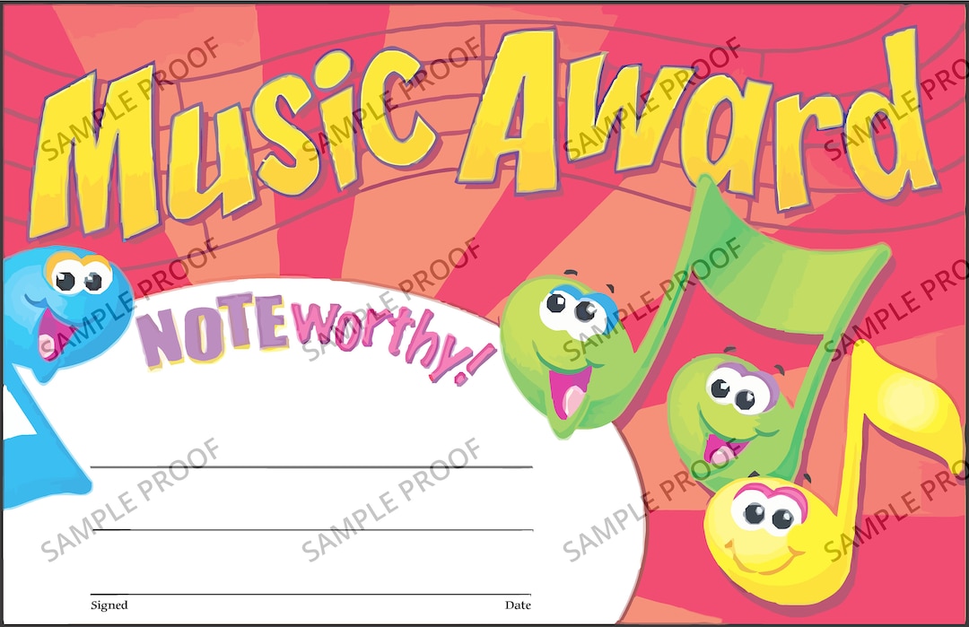 Music Award Certificates PDF & JPEG - Print at Home - Instant Digital ...