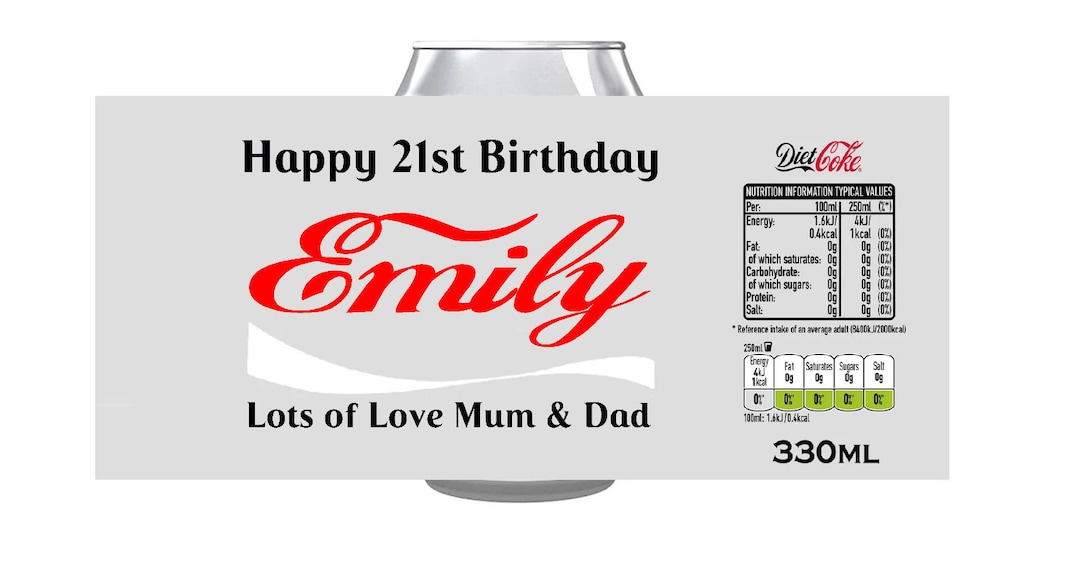 Personalised Happy Birthday DIET COKE Sticker Label - Pre-cut & Gloss ...