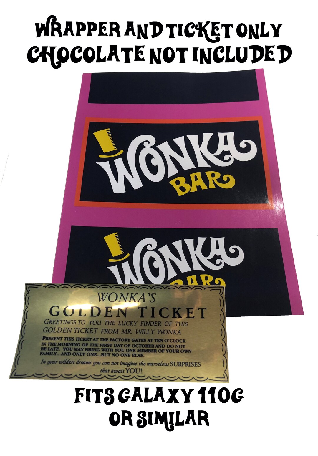Willy Wonka Chocolate Bar Wrapper + Golden Ticket - Pre Cut Self ...