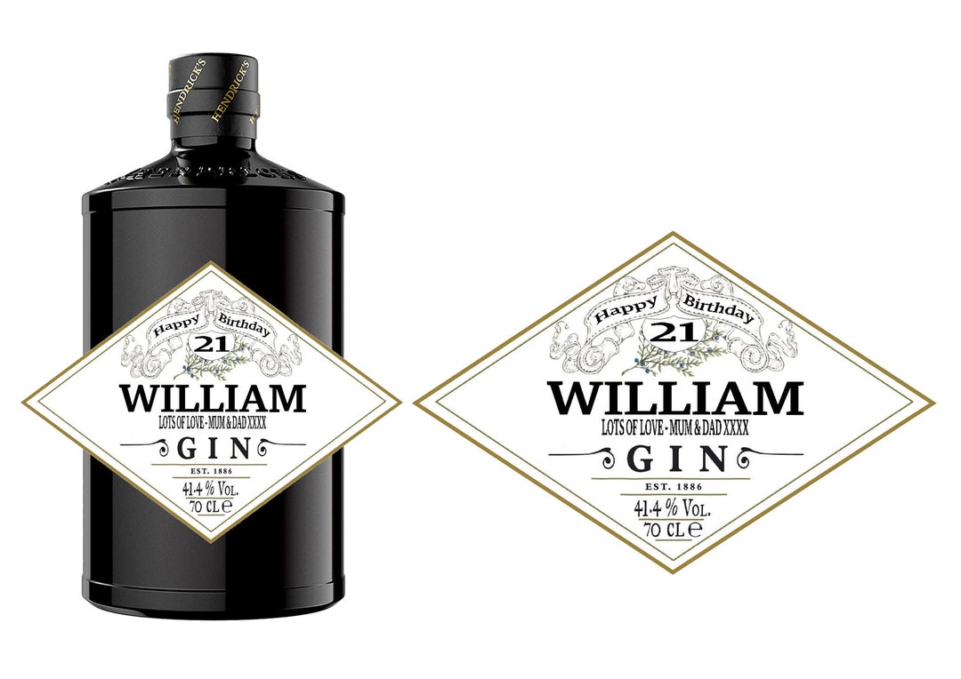 Personalised Diecut HENDRICKS GIN Bottle Label - Gloss Finish - Add Any ...