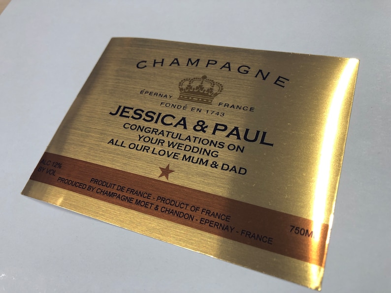 Personalised Champagne Bottle Label - Gold Metallic Finish - Add Any ...