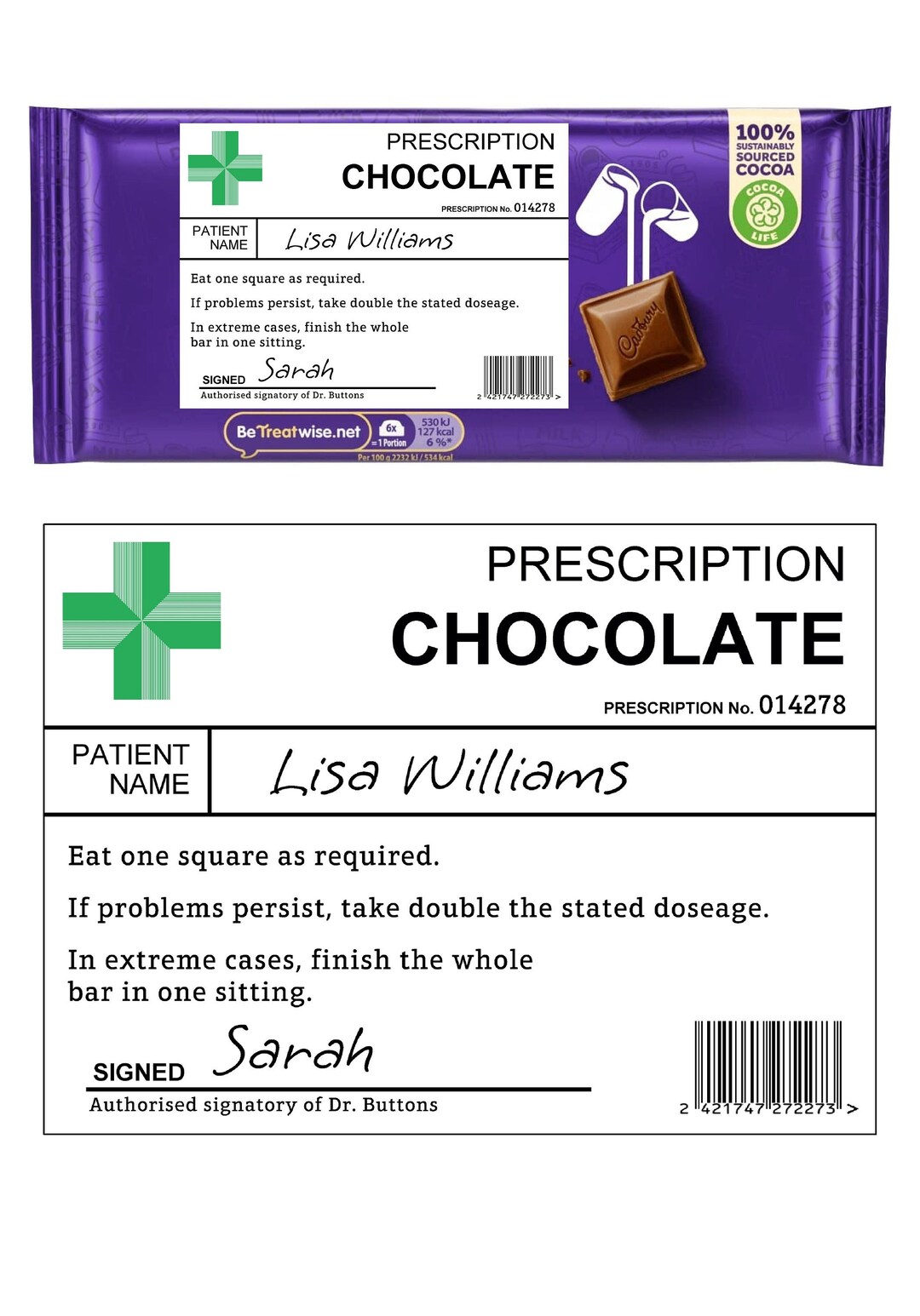 Personalised Prescription Chocolate Bar Label Pre Cut - Birthday ...