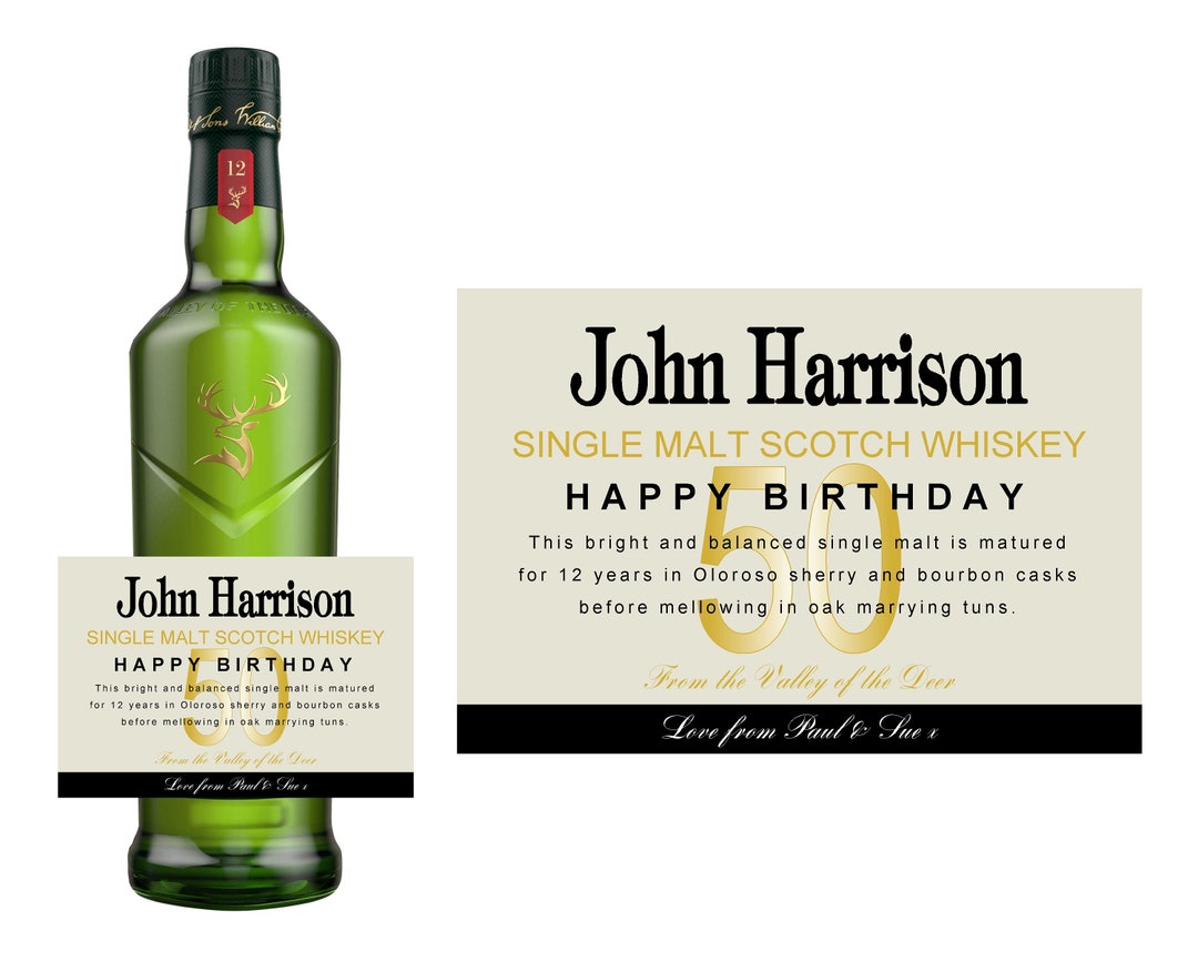 Personalised Glenfiddich Single Malt Whiskey Bottle Label Pre-cut ...
