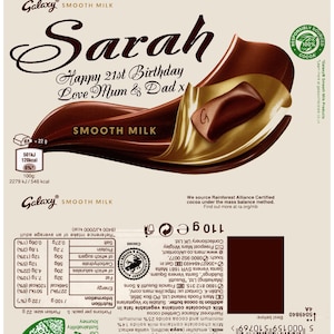 Personalised GALAXY Chocolate Wrapper - for 110g Bar - Add Any Text ...