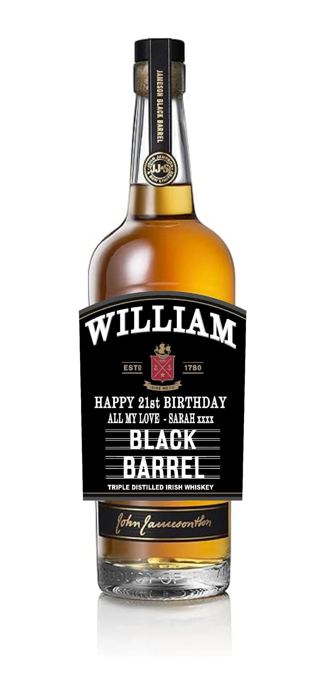 Personalised JAMESON Black Barrel Whiskey Label/sticker - Add Any Text ...
