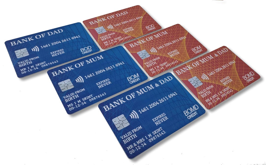 Bank of Dad - Mum - Mum & Dad - Novelty Credit Bank Card - Etsy