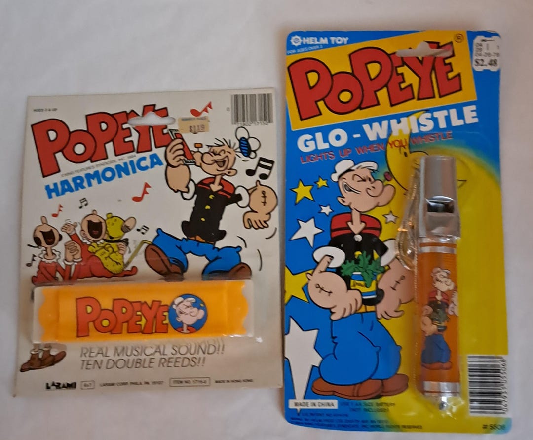 Vintage POPEYE Harmonica by Larami & Glo Whistle by Helm Toy Both NEW Sealed Cool RETRO - Etsy