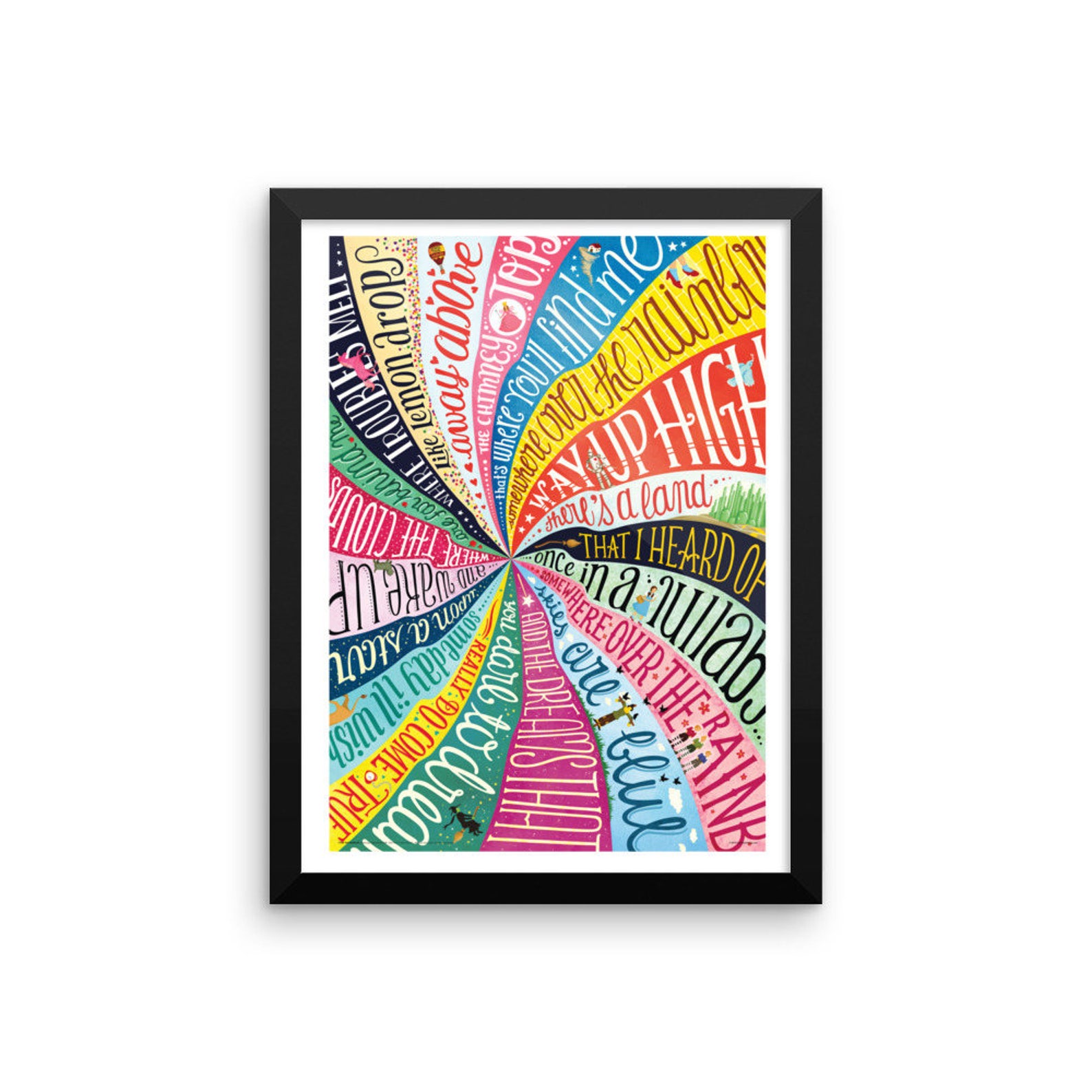 FRAMED Wizard of Oz Film Poster, Over the Rainbow Typography Lyrics ...