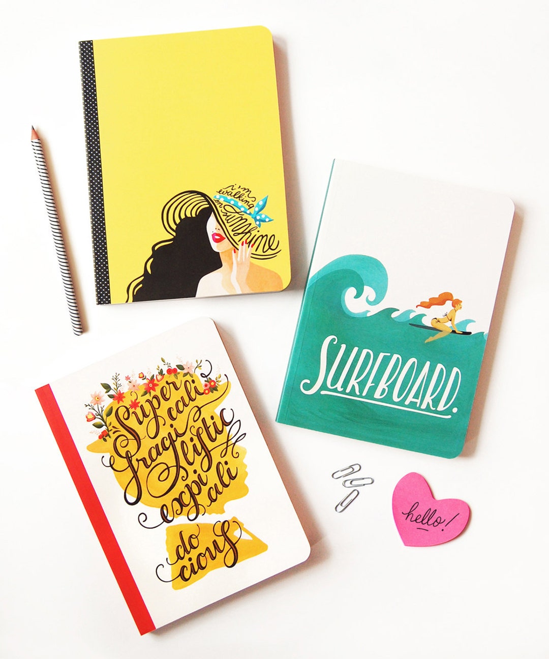3 Music Notebooks, Typography Lyrics Art, Pop Song Illustration, Fun ...