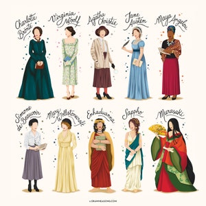 Women of Literature Print, Feminism Literary Gift, Book Lover Gift for ...