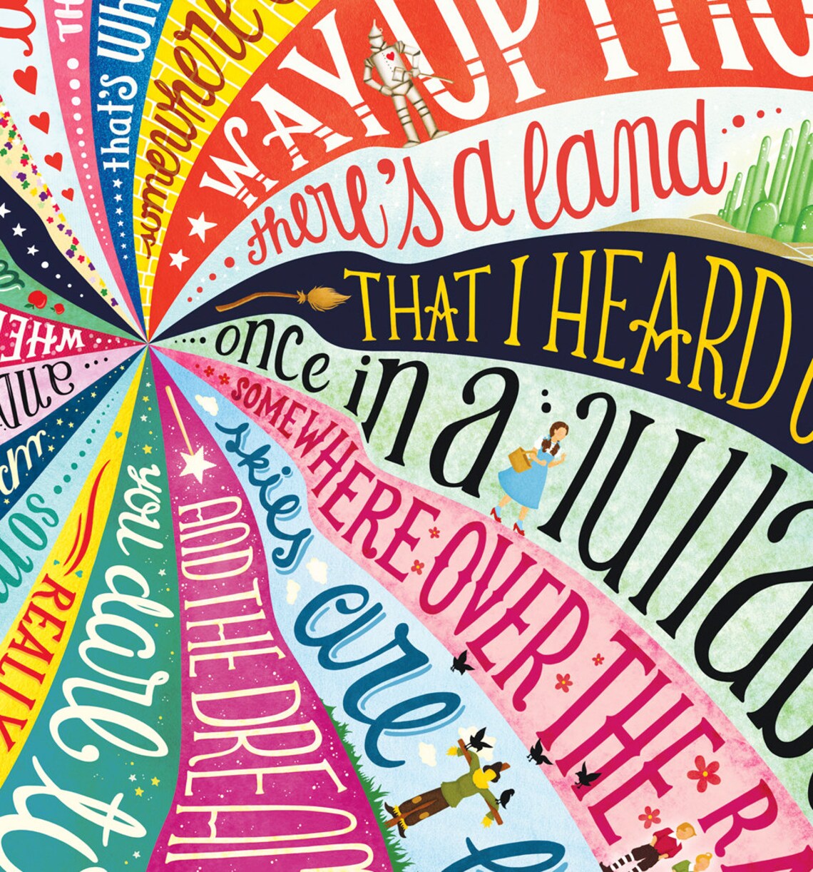 Wizard of Oz Film Poster, Over the Rainbow Typography Lyrics ...