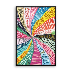 FRAMED Wizard of Oz Film Poster, Over the Rainbow Typography Lyrics ...