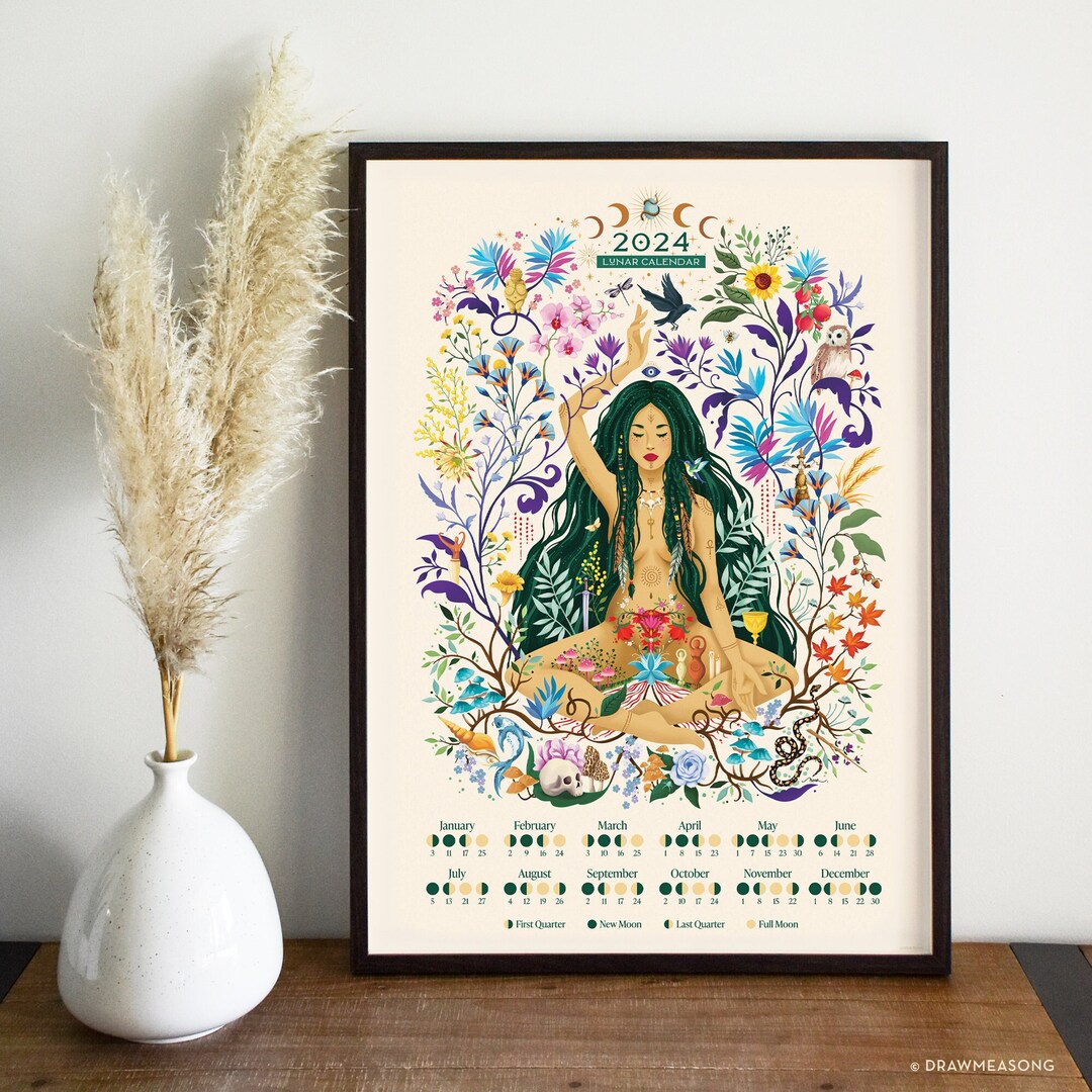Divine Feminine Lunar Calendar 2024, Moon Phase Calendar, Spiritual Art ...