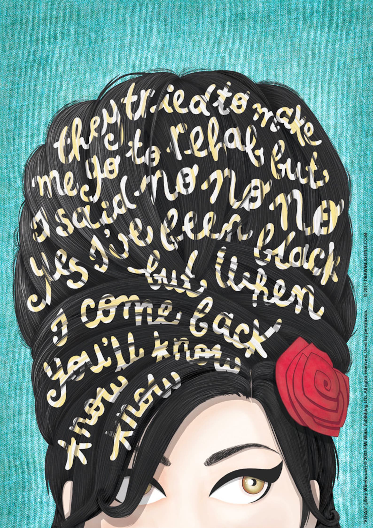 Rehab Amy Winehouse Music Poster, Typography Lyrics, Home Decor Gift ...