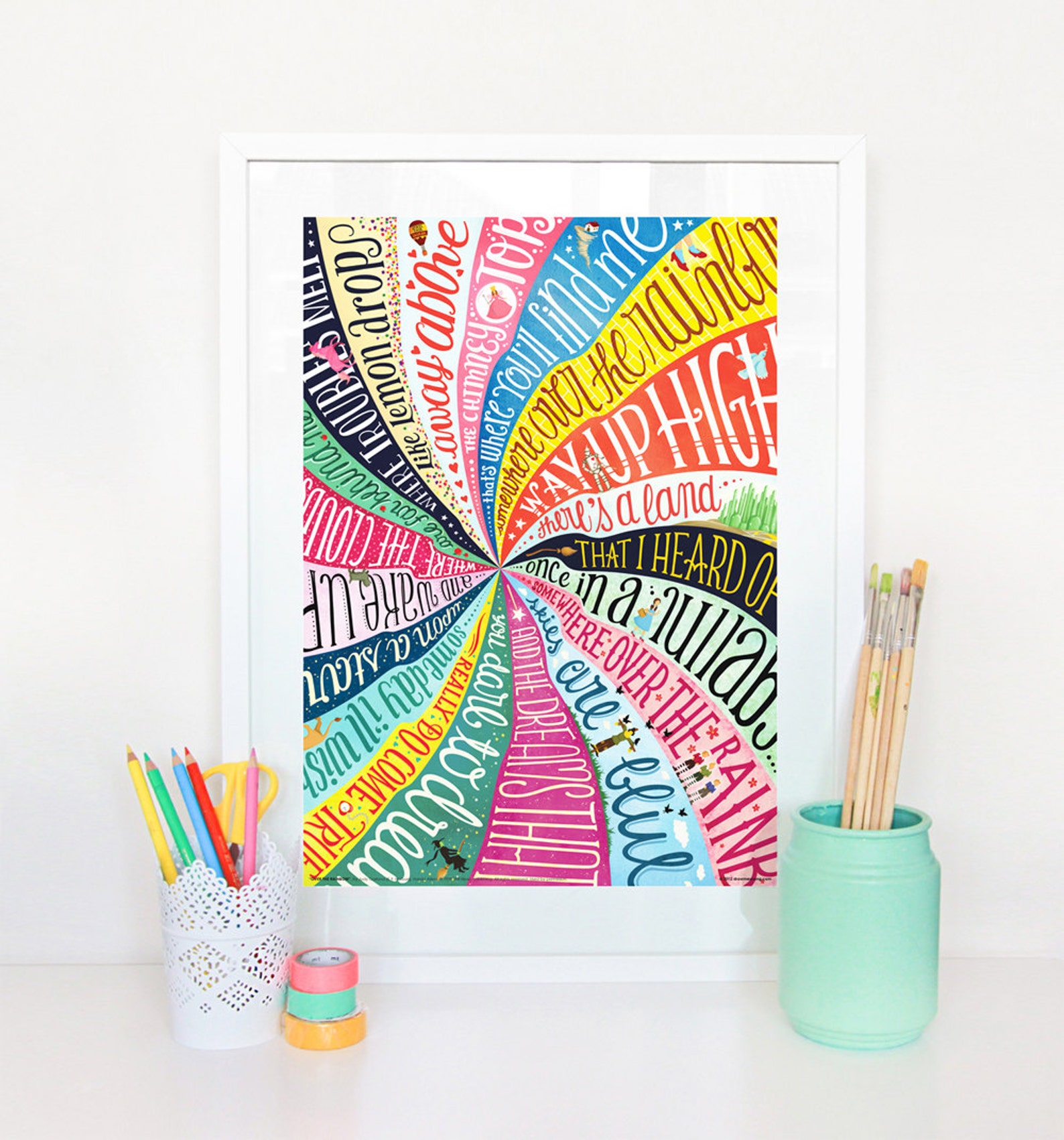 Wizard of Oz Film Poster Over the Rainbow Typography Lyrics - Etsy Canada