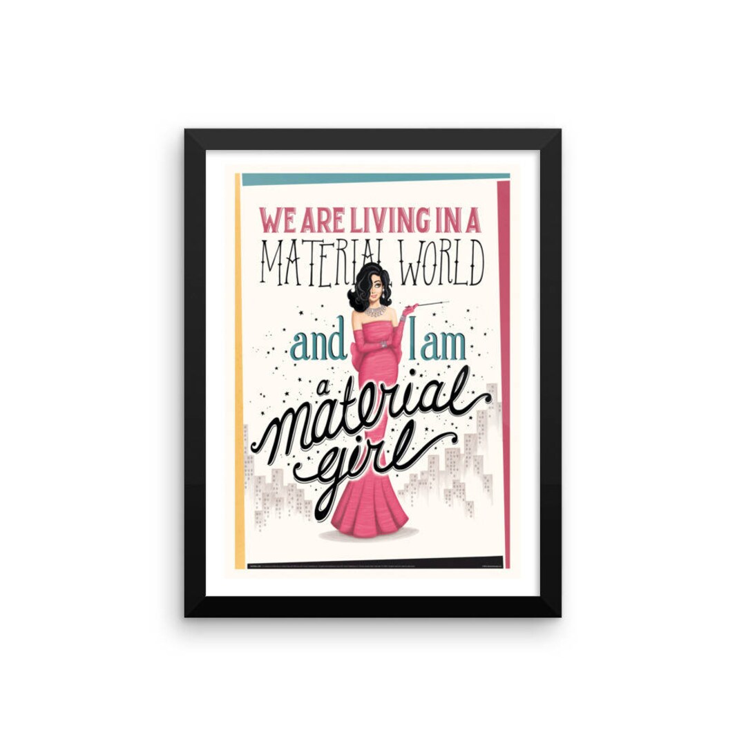 FRAMED Material Girl Music Poster, Vintage Typography Lyrics Art Print ...