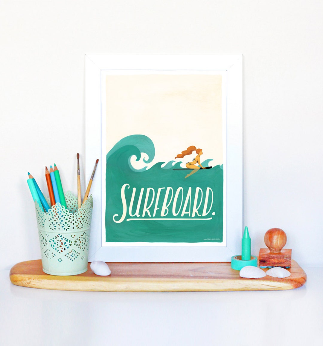 Surfboard Typography Poster, Pop Illustration, Music Art Print, Home ...