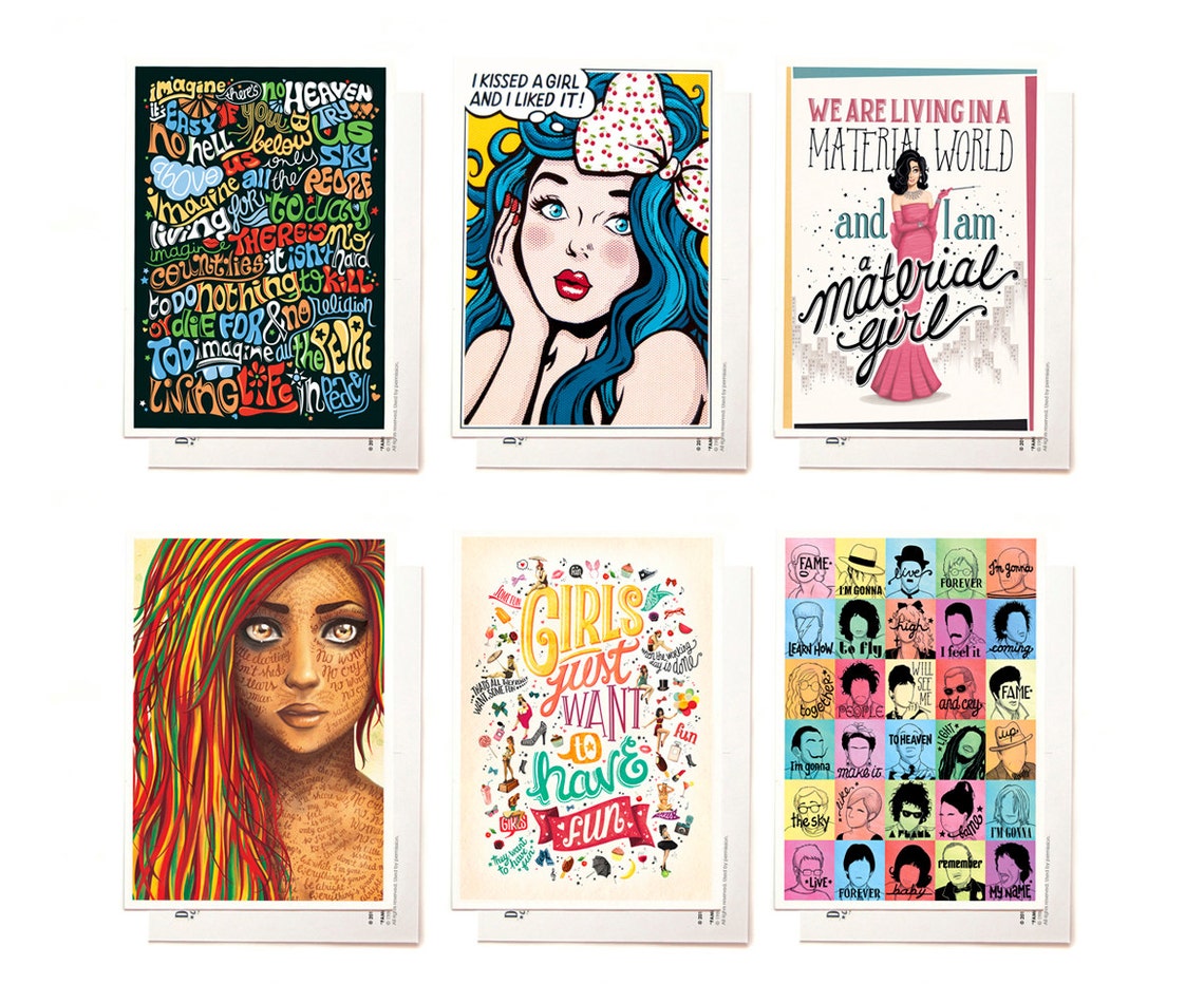 6 Music Postcards Pop Song Illustrations Pop Music - Etsy