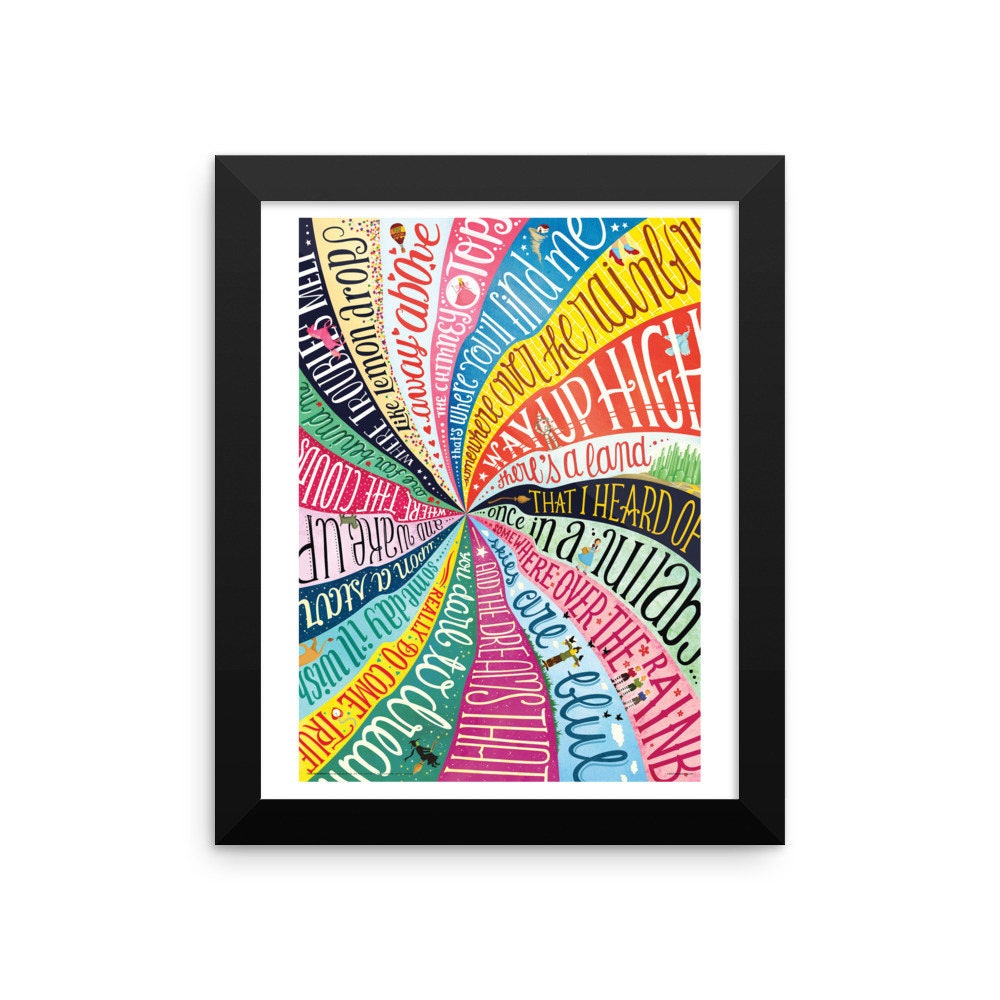 FRAMED Wizard of Oz Film Poster Over the Rainbow Typography | Etsy