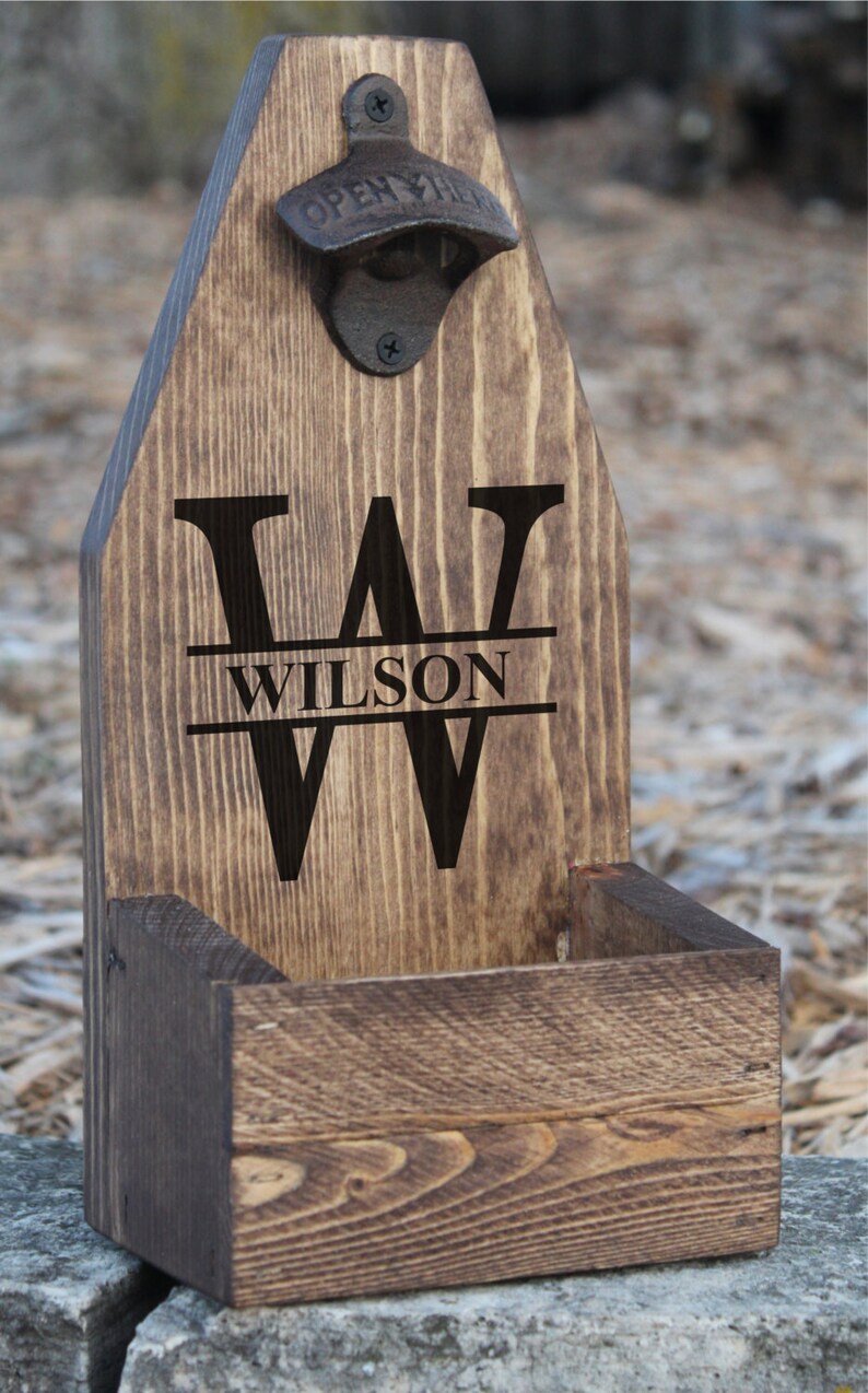 Gift for Him BEER Bottle Opener Cap Catcher Rustic | Etsy