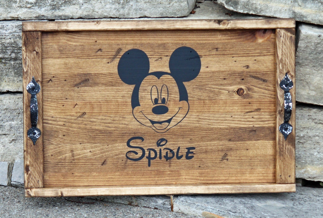 Mickey Mouse SERVING TRAY With Monogram Rustic Wood Tray Personalized ...