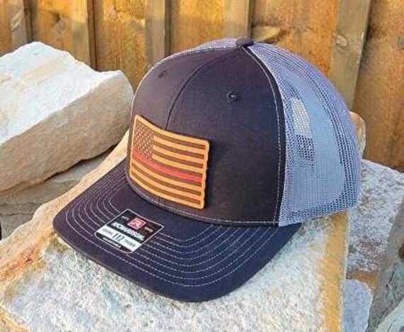THIN RED LINE Leather Patch Hat Personalized Laser Engraved | Etsy