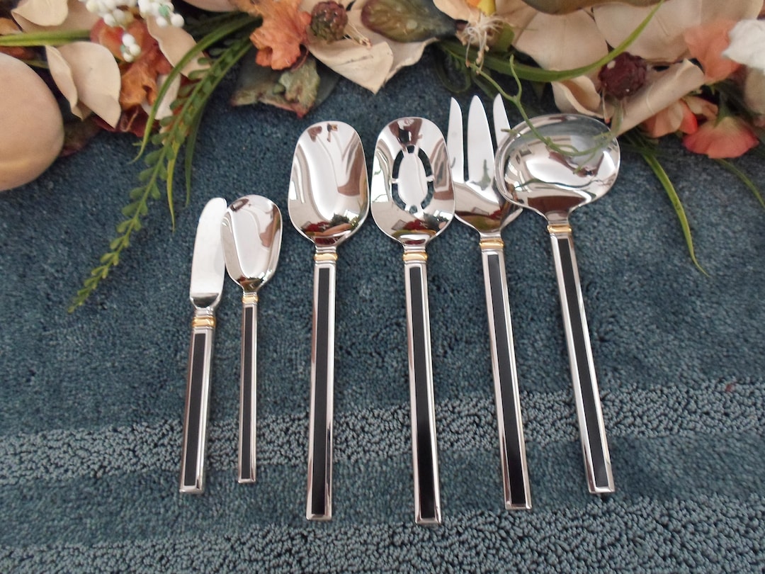 Vintage Usa MIDNIGHT Oneida Stainless, Black Enamel Inlay Handle With ...