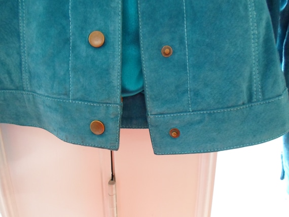 Vintage CLIO Teal Suede Leather Jacket Size 4 Beautif… - Gem