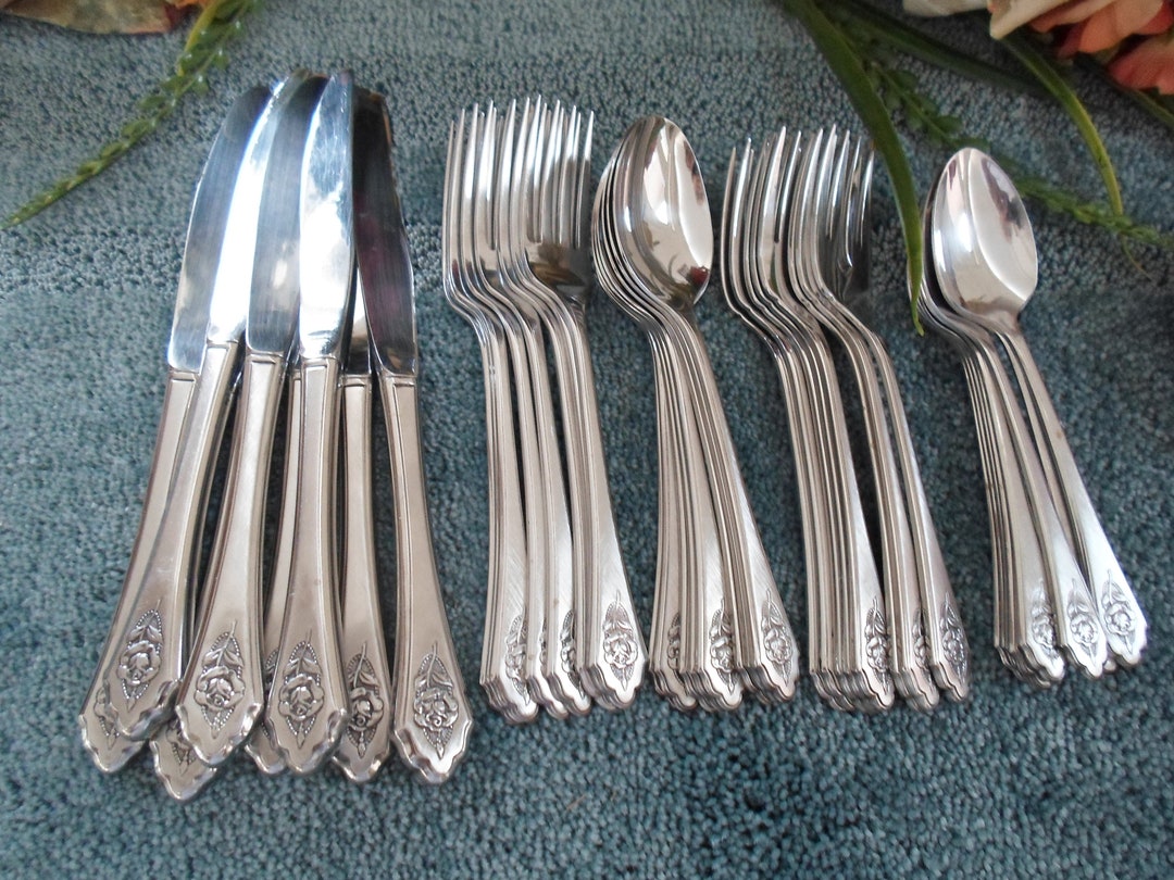 SENTIMENTAL ROSE Oneida Rogers Premier Line Usa 18/8 Stainless 40pcs 8 ...
