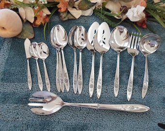 Vintage Oneida My Rose Stainless Teaspoon 8 Piece Flatware Set Betty ...