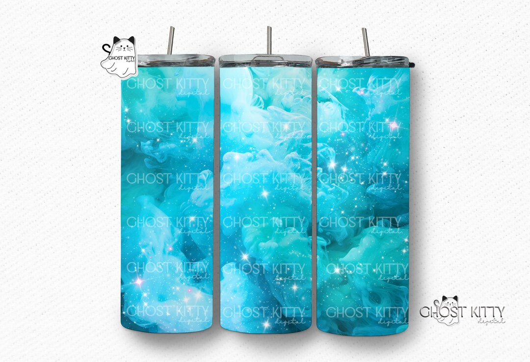 Smokey Aqua Clouds Tumbler Sublimation Wrap PNG Blue Haze Midnights ...