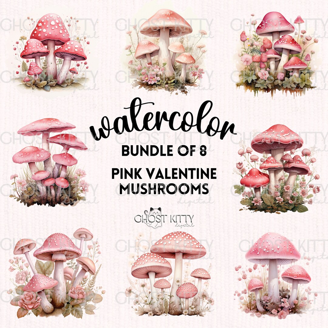 Valentines Bundle Png Mushroom Clipart Watercolor Mushroom Coquette Png ...