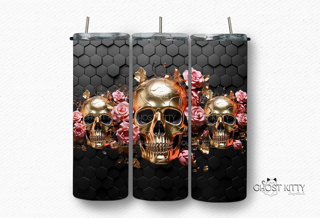 Valentines Tumbler Sublimation Wrap Gold Foil Skull Enchanted Fantasy ...