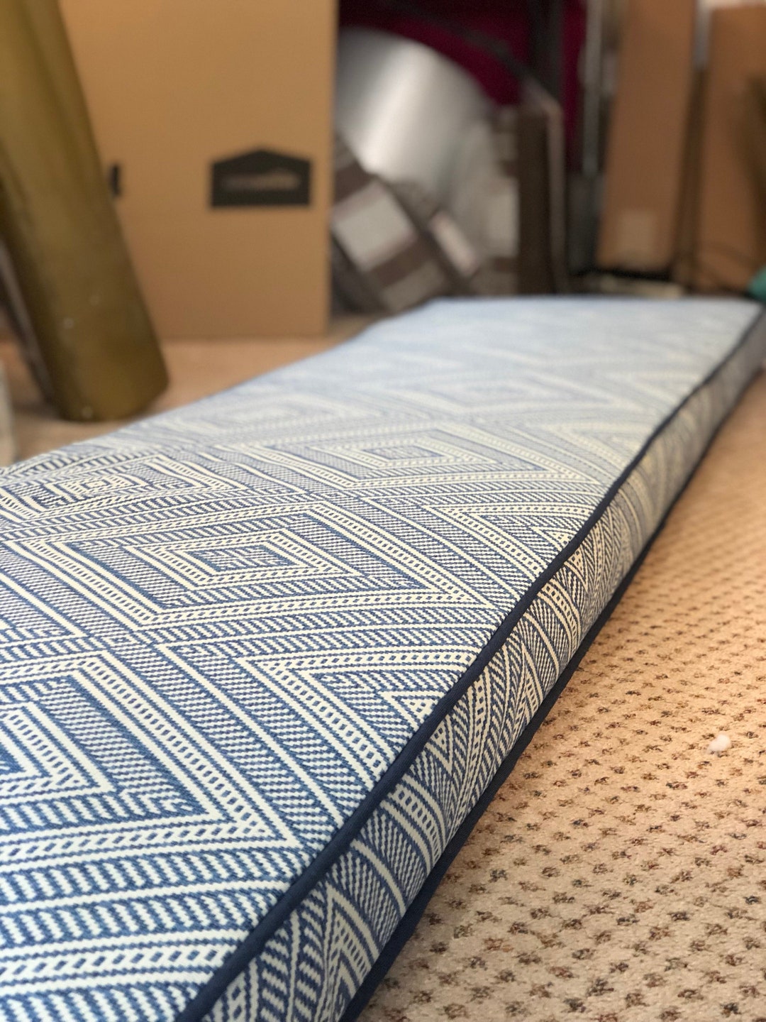 Custom Boxed Cushion Cover: Schumacher Tortola Marine Navy Geometric - Etsy