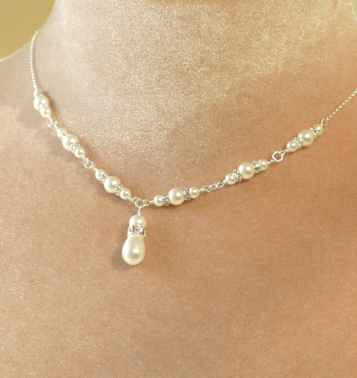 Pearl Bridal Necklace Pearl Necklace Crystal Bridal Jewelry Etsy