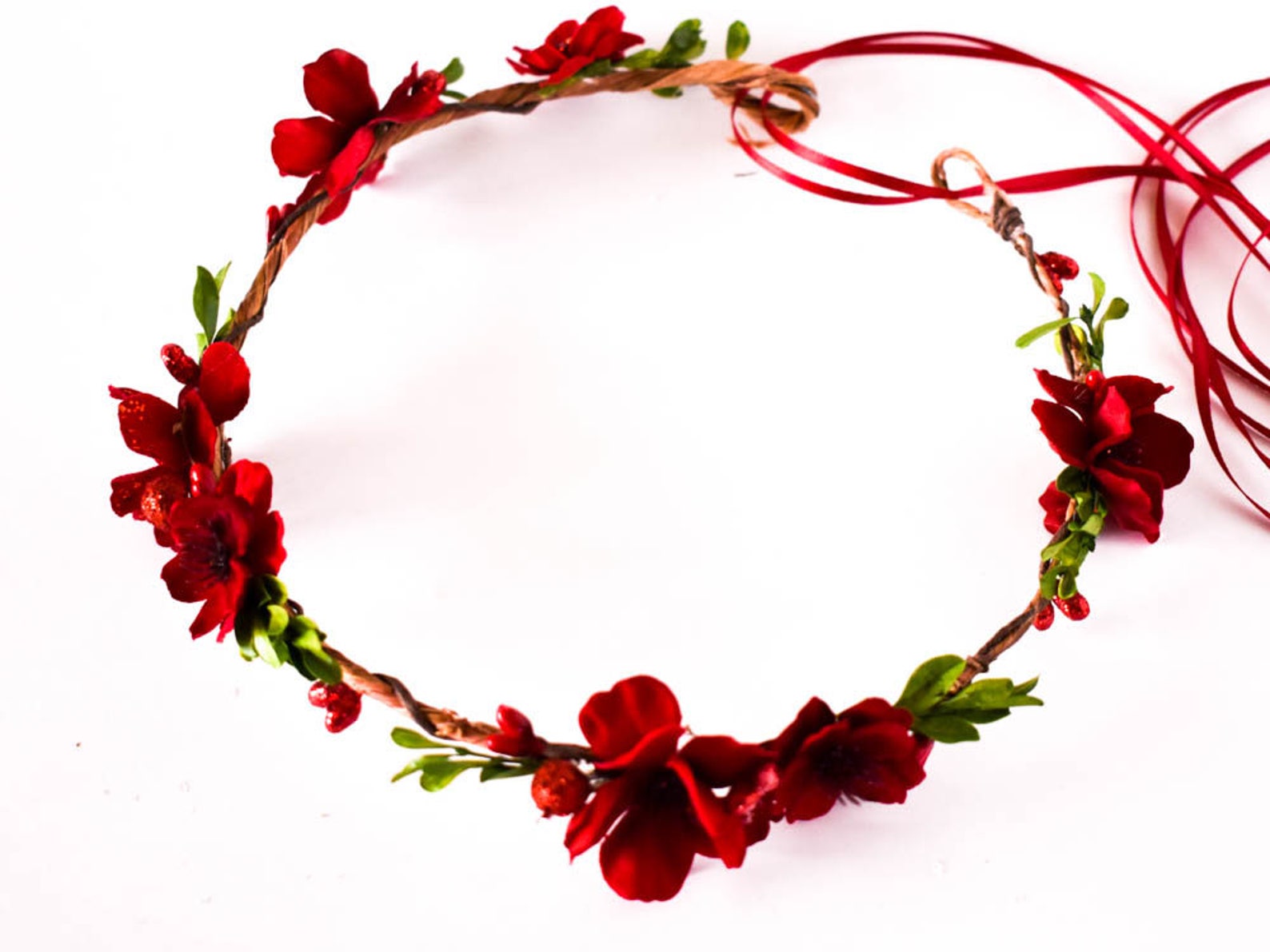 Deep Red Velvet Flower Crown. Burgundy Floral Crown . Red Rustic Flower ...