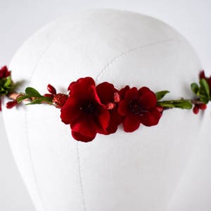 Deep Red Velvet Flower Crown. Burgundy Floral Crown . Red Rustic Flower ...