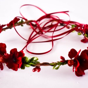 Deep Red Velvet Flower Crown. Burgundy Floral Crown . Red Rustic Flower ...