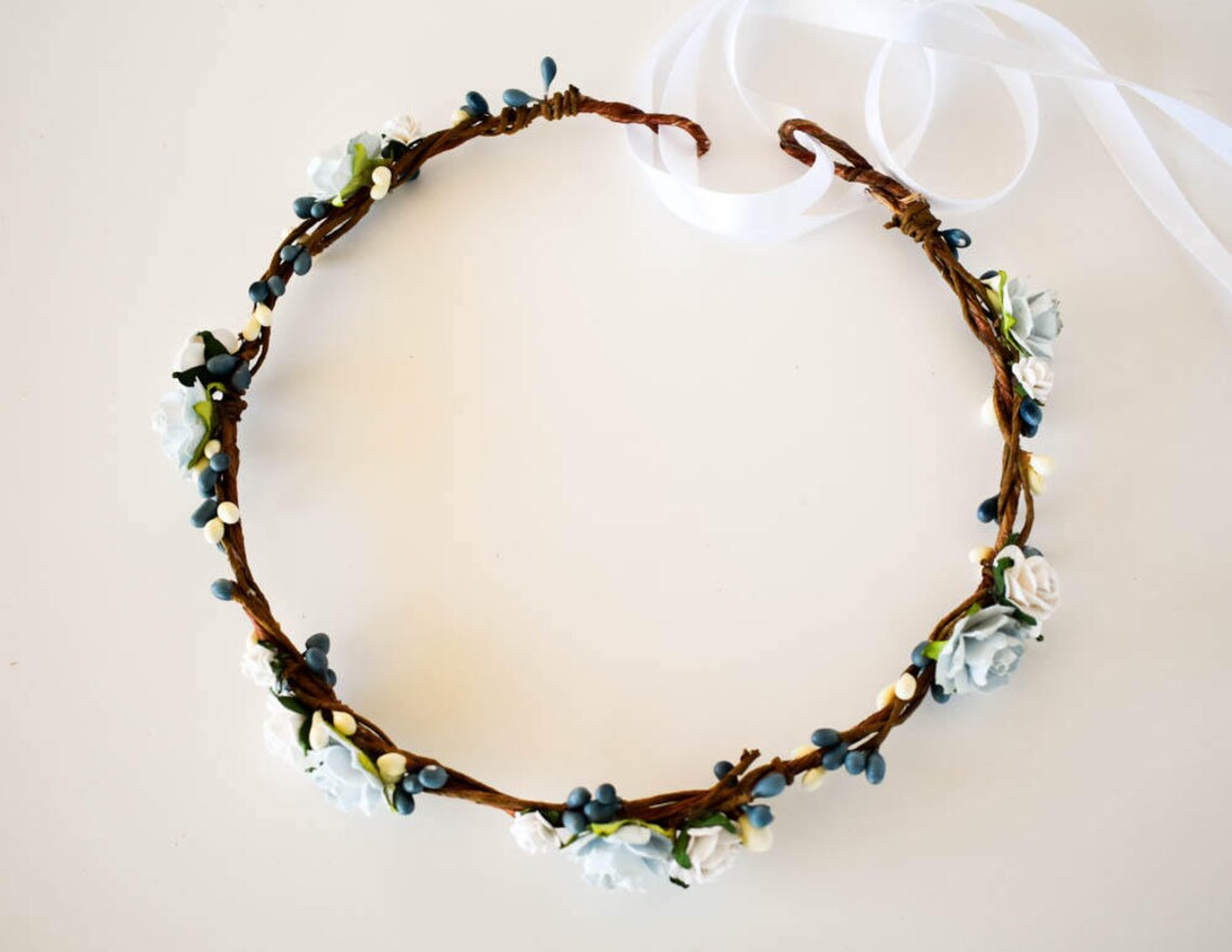 Blue Flower Crown. Light Blue and White Floral Crown. Wedding Crown in ...
