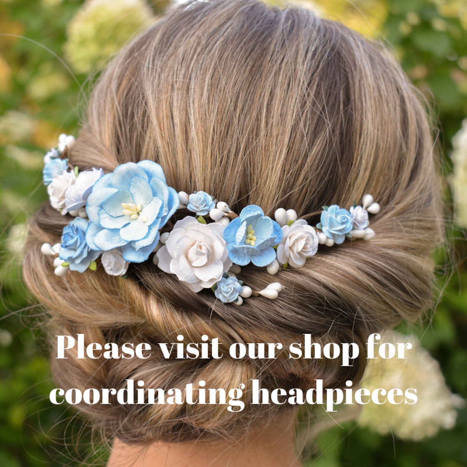 Blue Flower Crown. Light Blue and White Floral Crown. Wedding Crown in ...