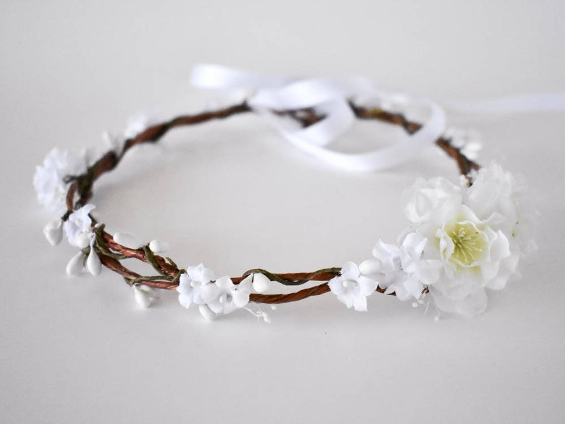 White Flower Crown White Floral Crown White Bridal Crown White Silk ...