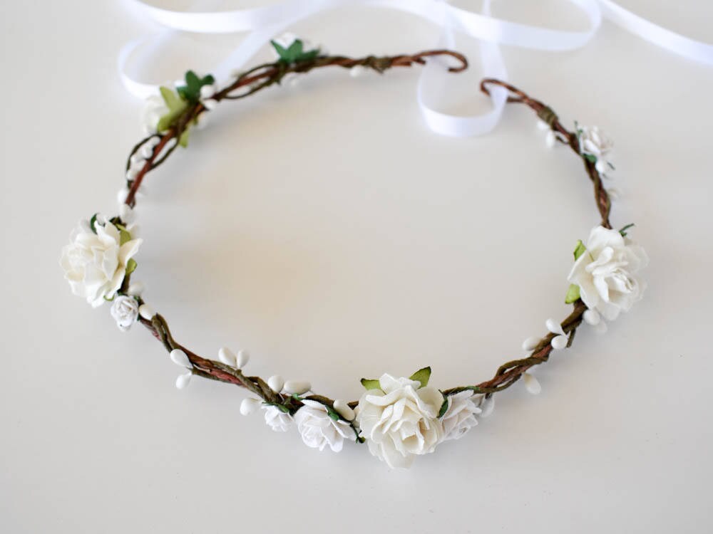 White Floral Crown. White Bridal Crown. Rustic Flower Crown. Wedding ...