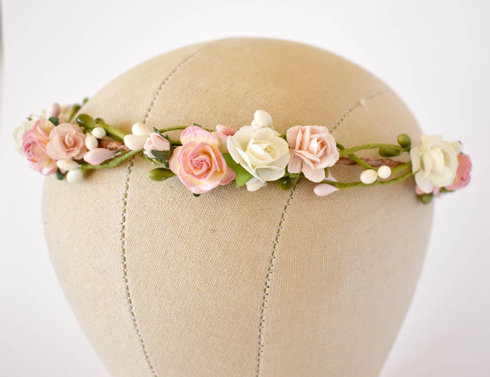 Flower Crown. Pink, Blush and Cream Flower Crown. Wedding Headpiece ...