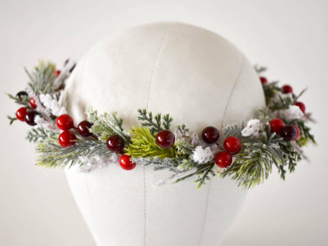 Christmas Crown, Holiday Flower Crown. Burgundy and Red Berry Crown ...