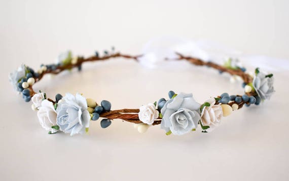 Blue flower crown. Light blue and white floral crown. Wedding crown in powder blue and white. Bridal headpiece. Bridesmaids. Flowergirls