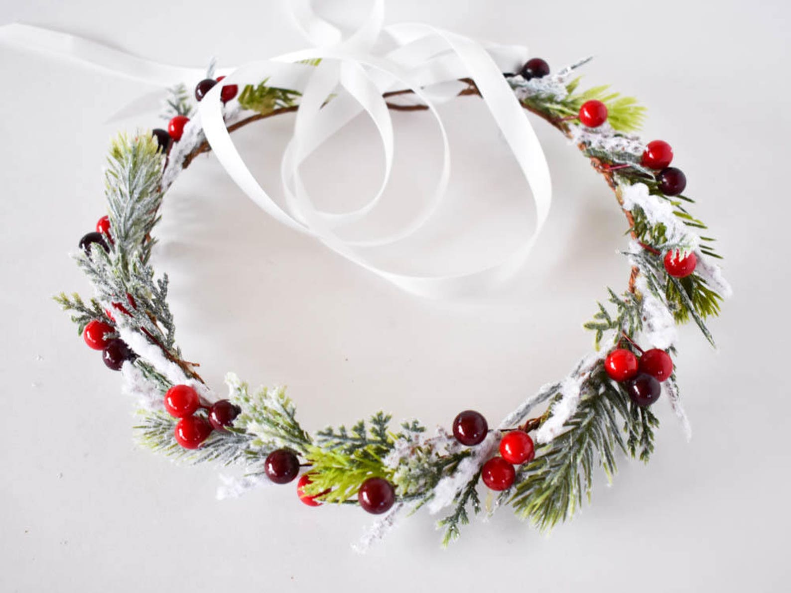 Christmas crown Holiday flower crown. Burgundy and red berry | Etsy